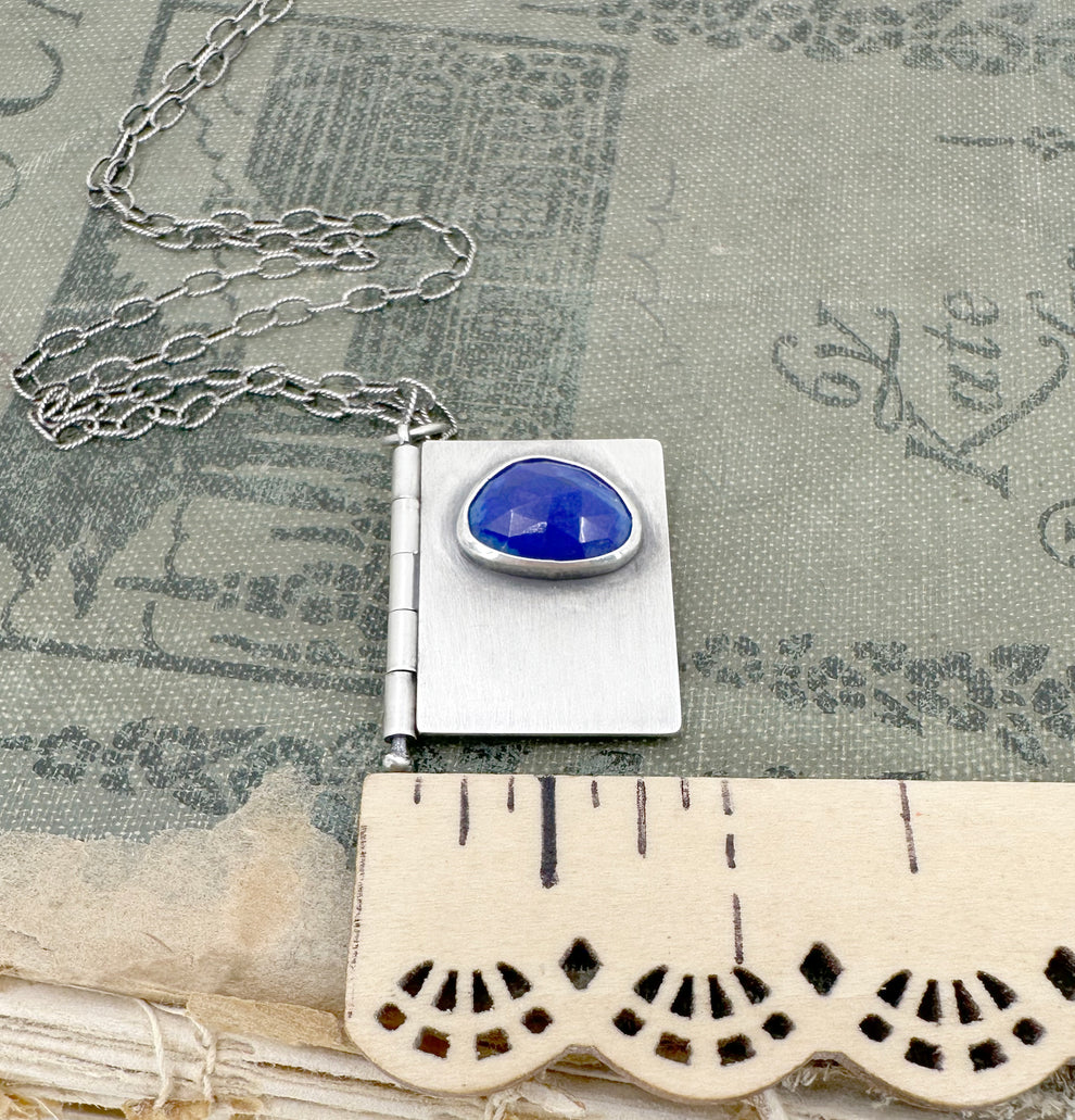 Sterling Silver book with Mary Oliver Poem and Faceted Lapis – elmharris
