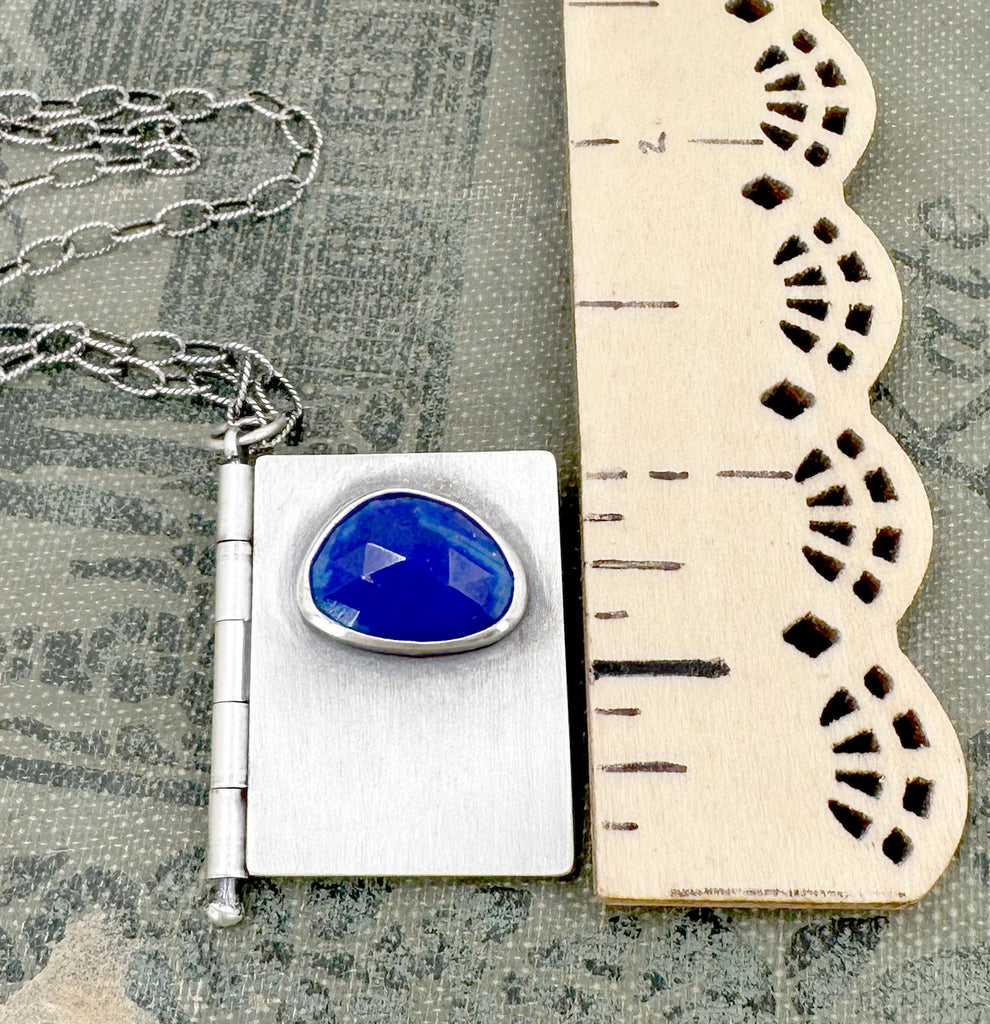 Sterling Silver book with Mary Oliver Poem and Faceted Lapis – elmharris